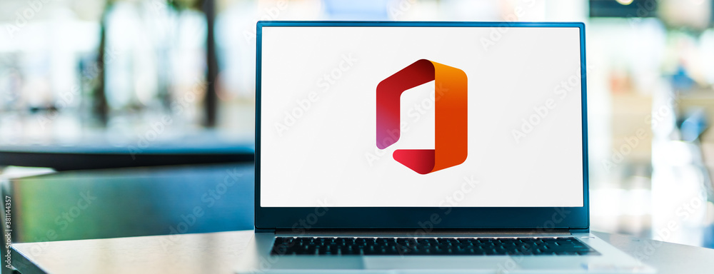 Laptop computer displaying logo of Microsoft Office Stock Photo | Adobe ...