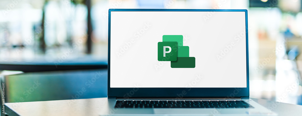 Laptop computer displaying logo of Microsoft Project Stock Photo ...