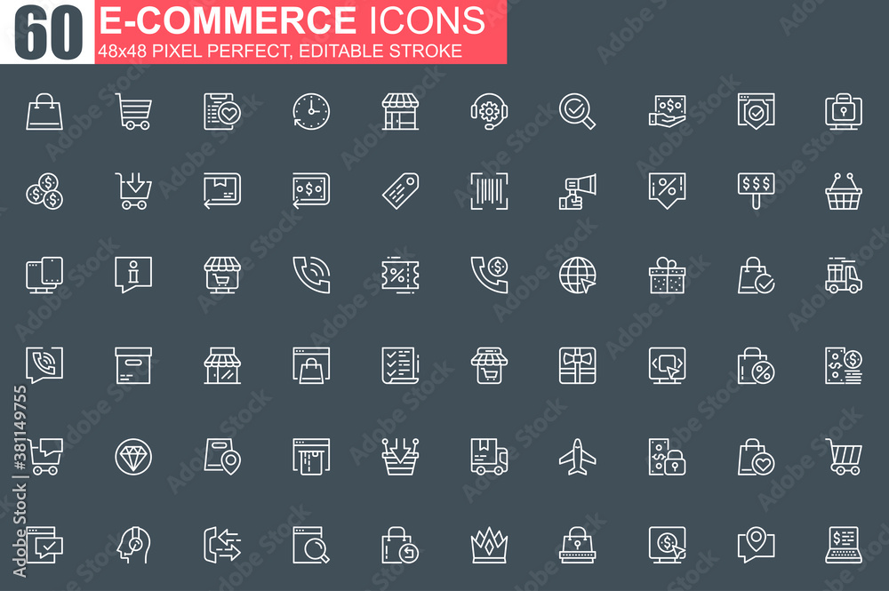 E-commerce thin line icon set. Online shopping outline pictograms for ...