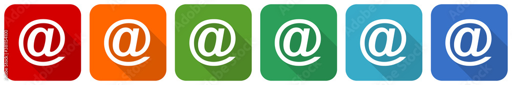 Email icon set, flat design vector illustration in 6 colors options for ...