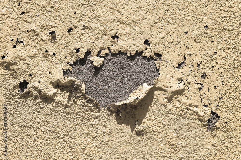color of the exterior wall peeling and flakes off. the old building ...