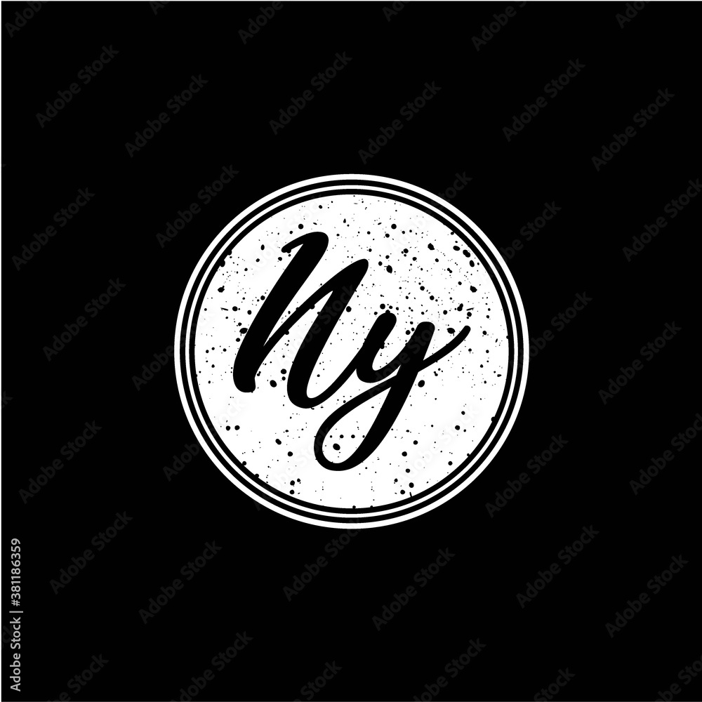 N Y Initial Handwriting In Black and White Circle Frame Design Stock ...