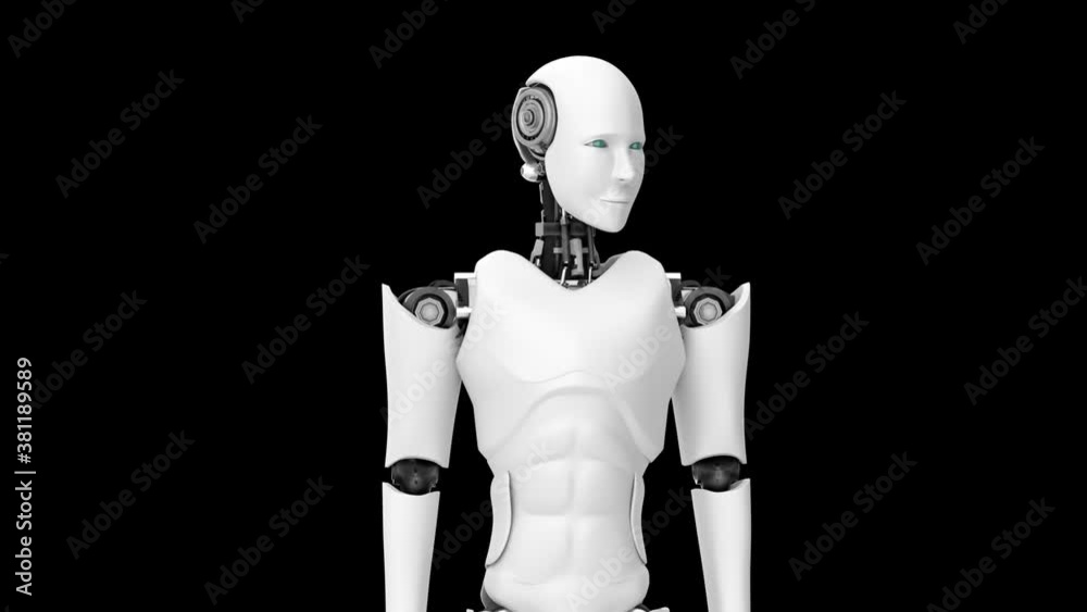 Futuristic robot , artificial intelligence CGI on black and green ...