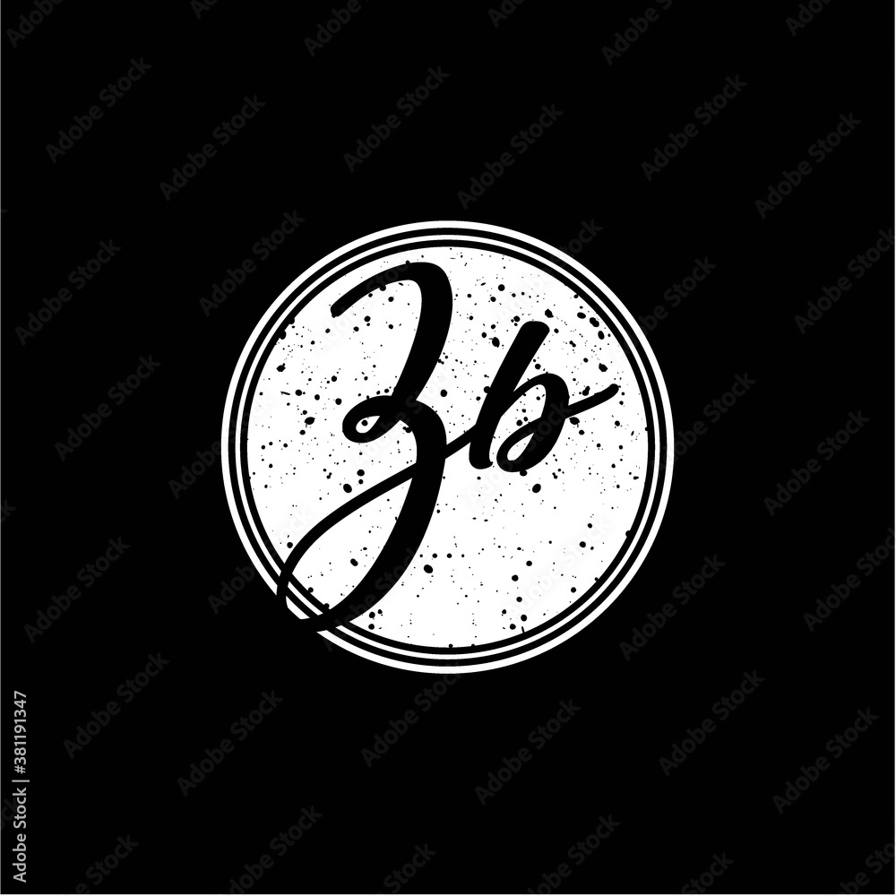 Z B Initial Handwriting In Black and White Circle Frame Design Stock ...