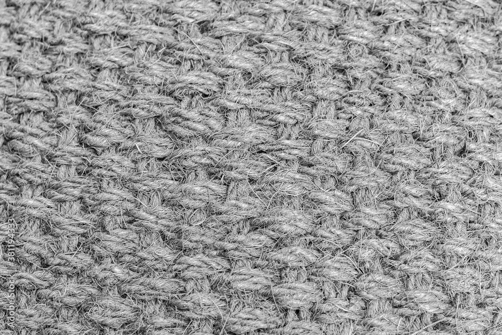 Texture of woven fabric of jute fibers, black-white textured backdrop ...