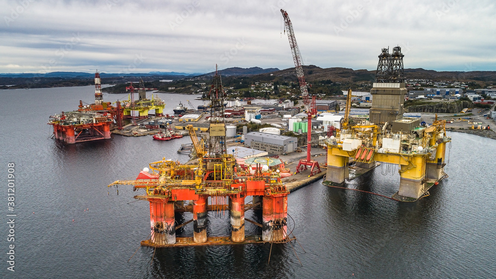 Oil rigs under maintenance near Bergen, Norway. Stock Photo | Adobe Stock