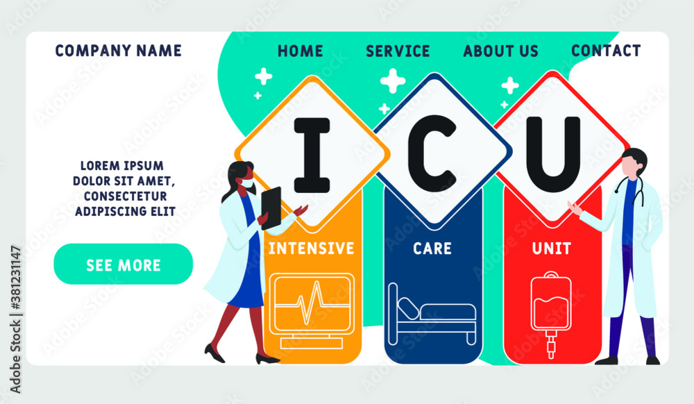 Vector website design template . ICU - Intensive Care Unit, acronym ...