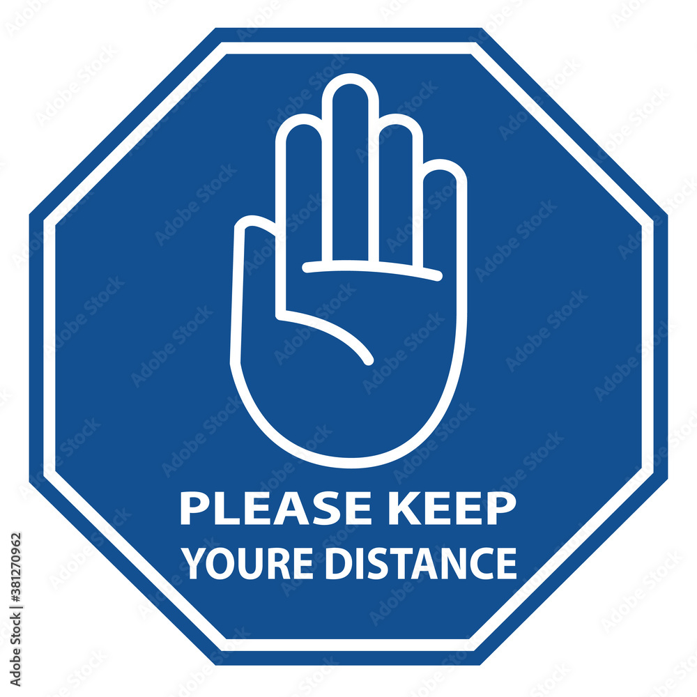 Vetor de Please keep your distance. stop wait here,floor sticker ...