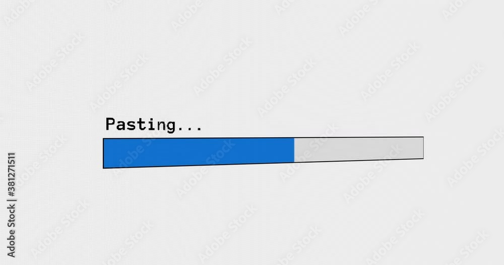 Pasting Progress Bar Computer Screen Animation Loop Isolated On White Background With Blue