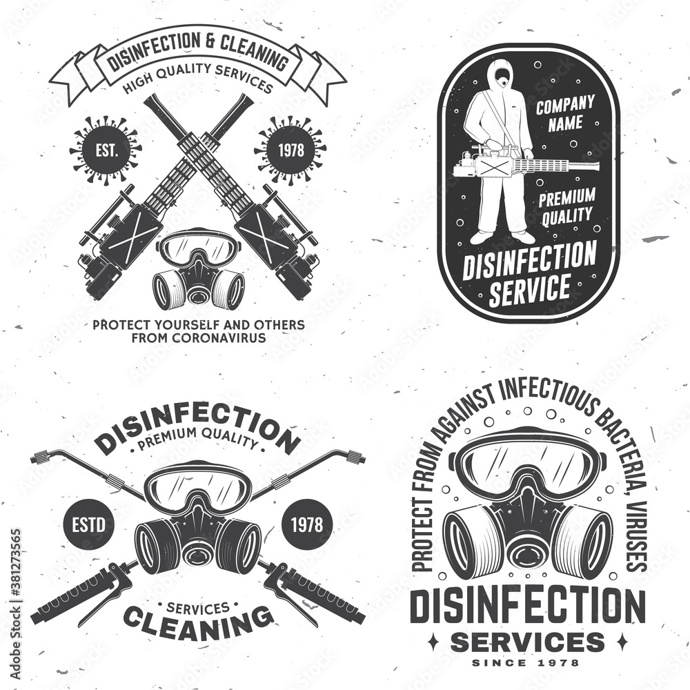 Disinfection and cleaning services badge, logo, emblem. Vector. For ...