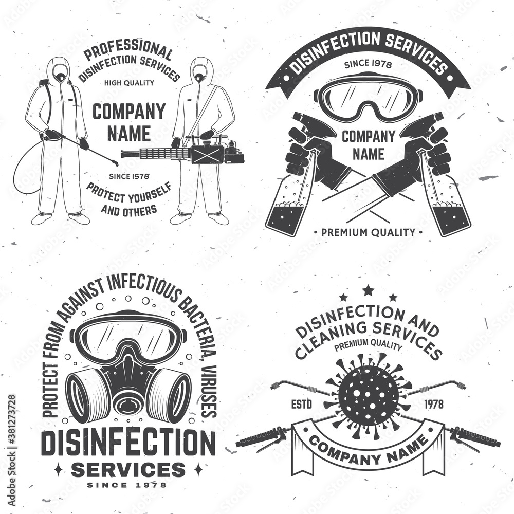 Disinfection and cleaning services badge, logo, emblem. Vector. For ...