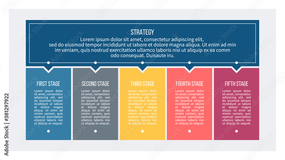 Business process. Chart with 5 steps, options, sections. Vector ...