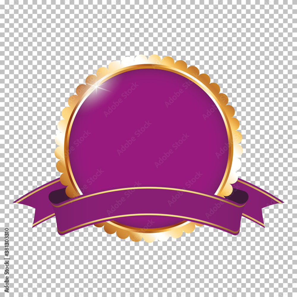 purple award banner with golden frame and ribbon on transparent ...