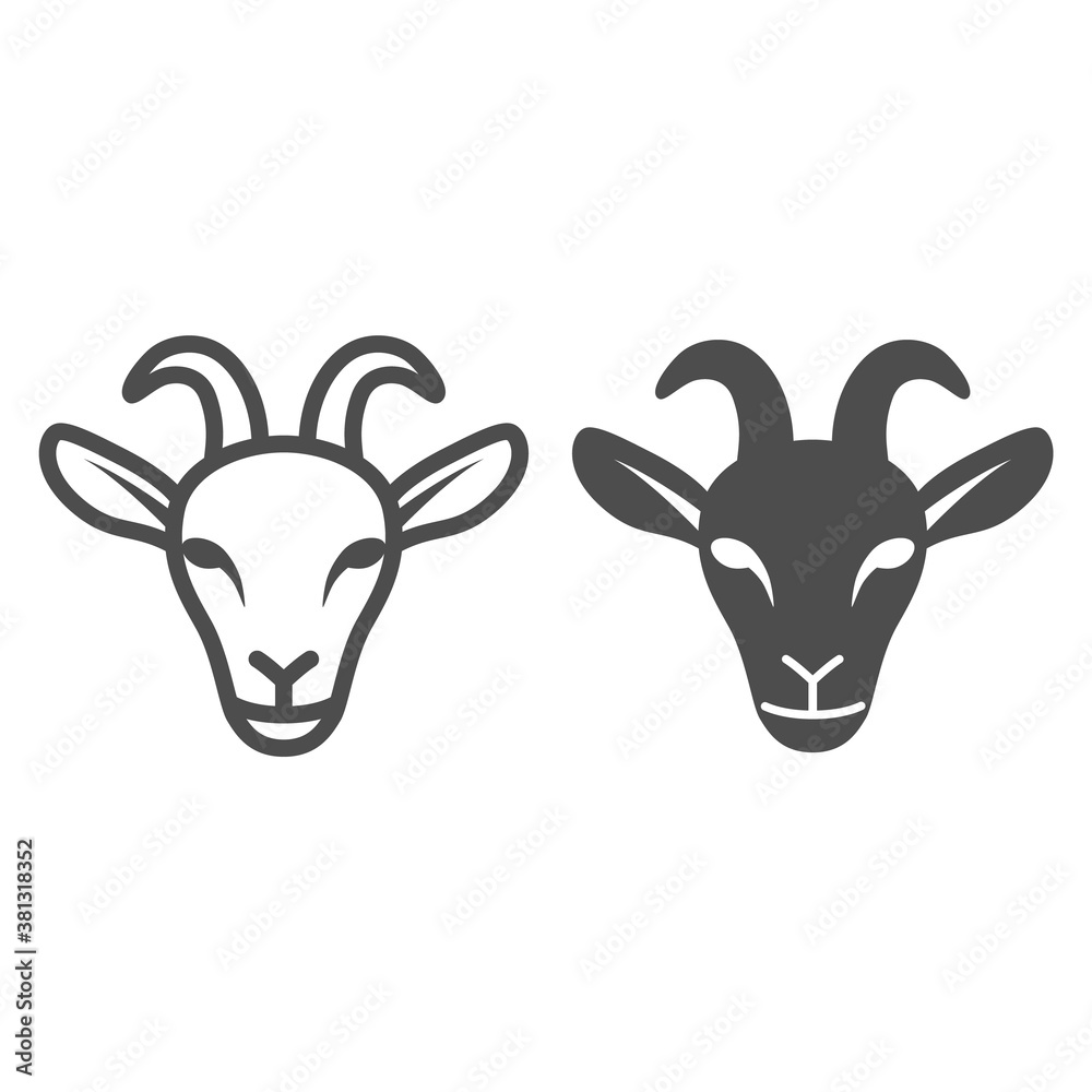 Goat head line and solid icon, livestock concept, nanny-goat head sign ...