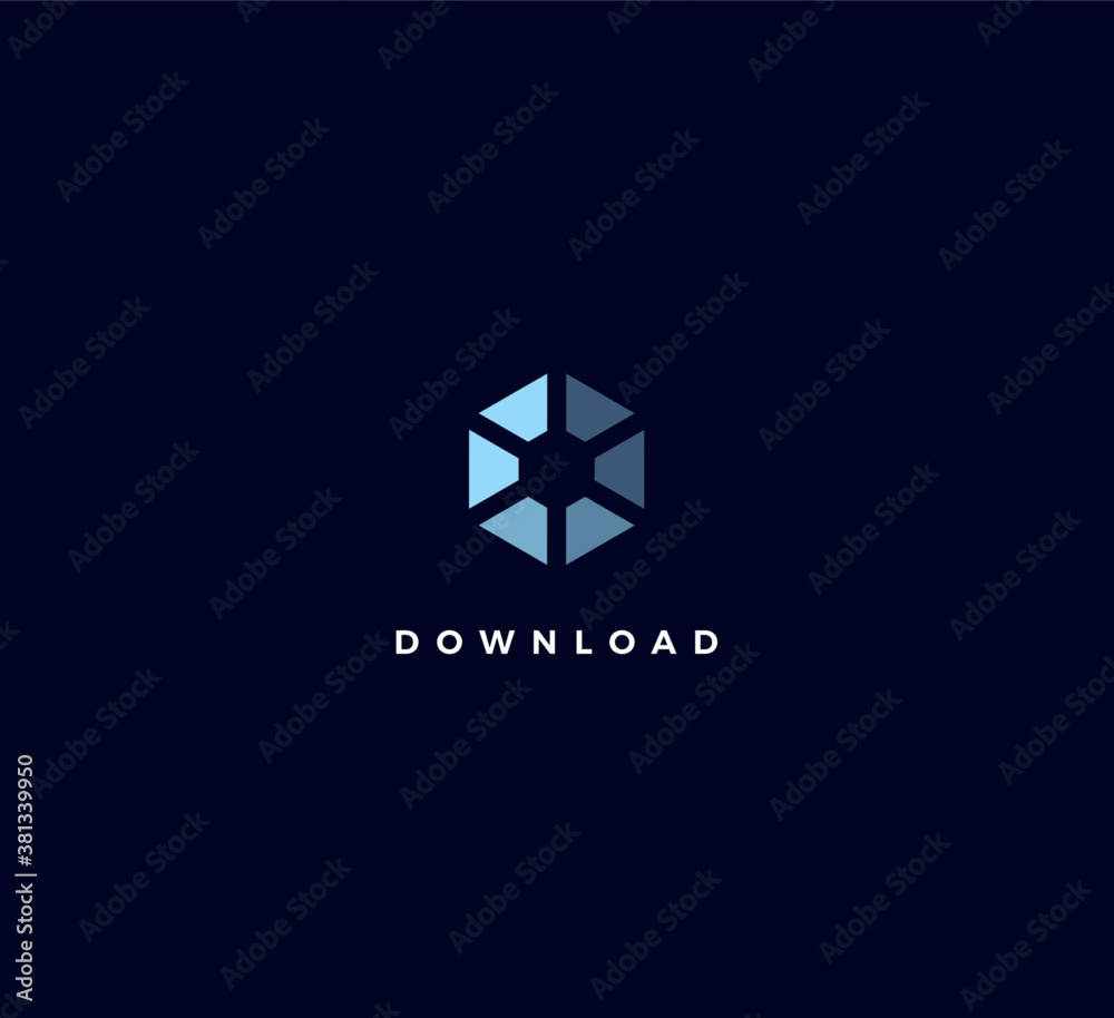 Download icon, blue hexagon logo concept, process indication, time ...