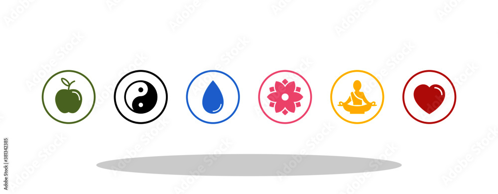 Relax icon set in trendy flat style. Meditation symbols for your web ...