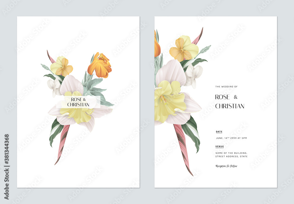 Floral wedding invitation card template design, various types of ...