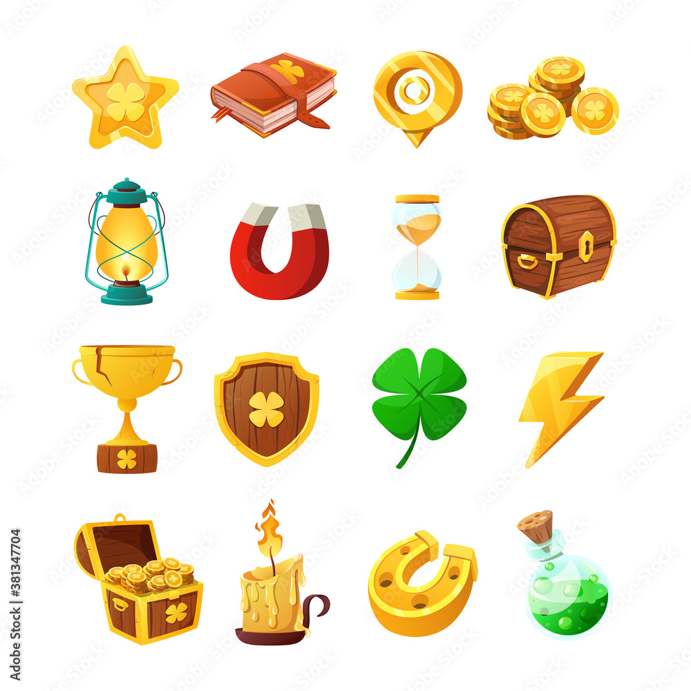 Cartoon magic items and resources for a fantasy game. Stock Vector ...