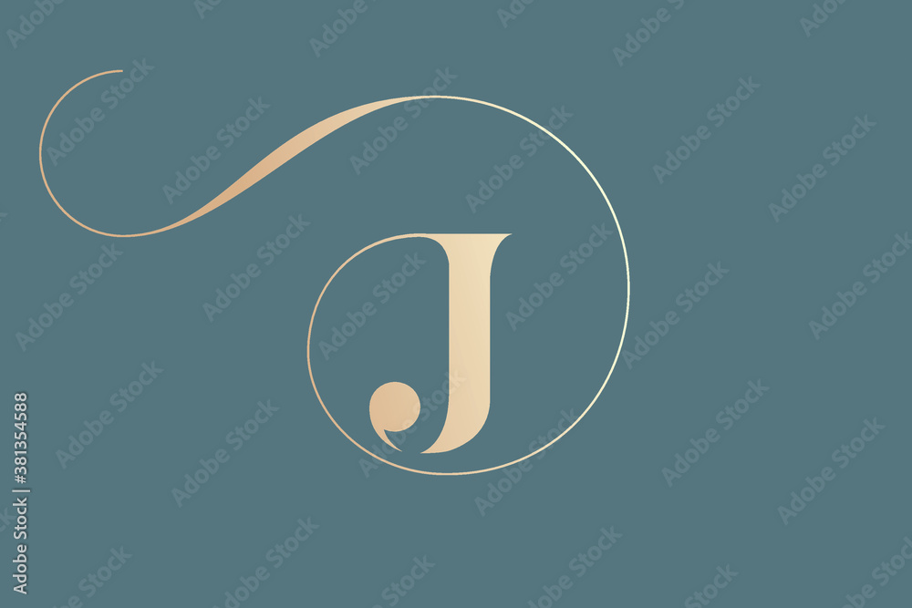 Letter J logo.Typographic icon in golden color isolated on dark ...