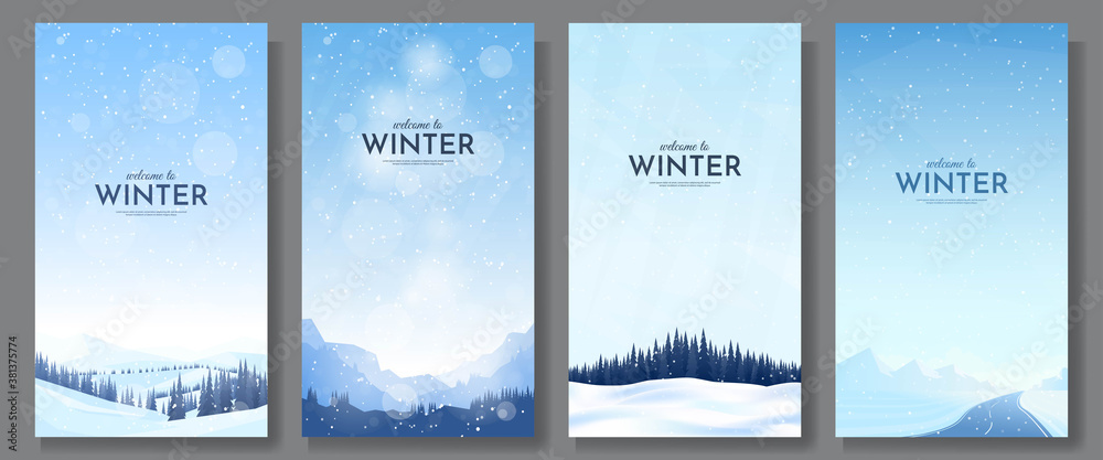 Vector illustration. Flat winter landscape. Snowy backgrounds ...