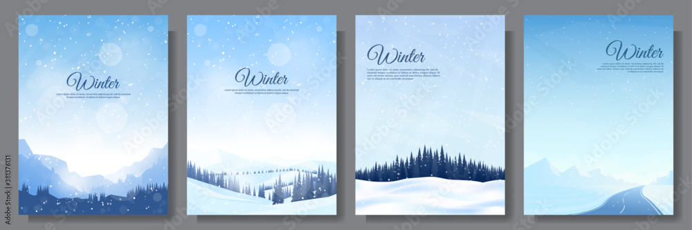 Vector illustration. Flat winter landscape. Snowy backgrounds ...