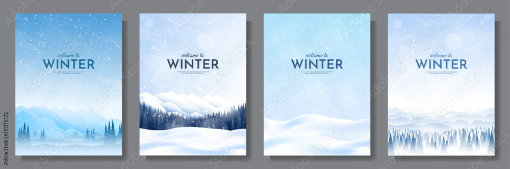 Vector illustration. Flat winter landscape. Snowy backgrounds ...