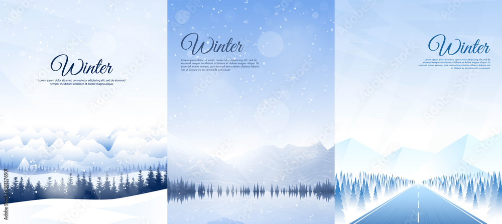 Vector illustration. Flat winter landscape. Snowy backgrounds ...