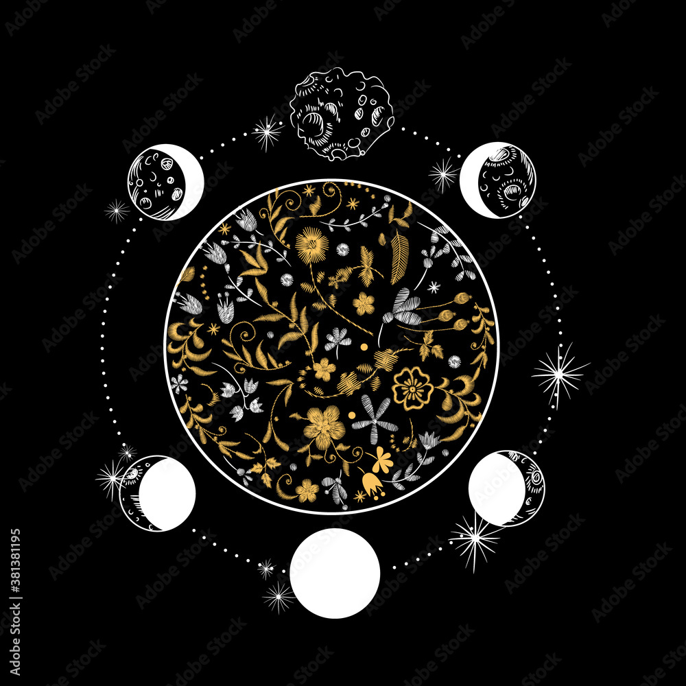 traditional classical folk floral embroidery. Vector illustration set ...