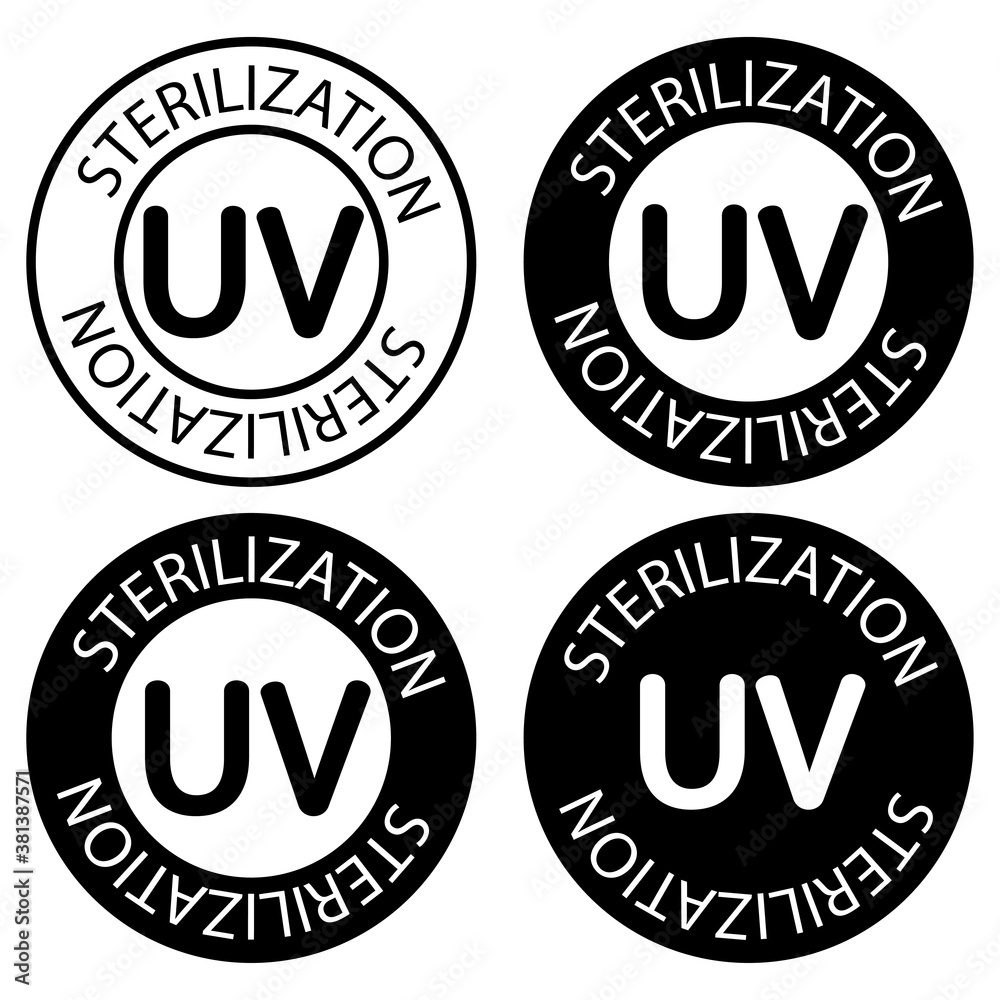 UV sterilization stamp. UV light disinfection. Badge set for ...