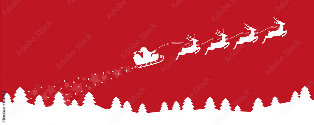 christmas banner santa claus in a sleigh with reindeer vector ...