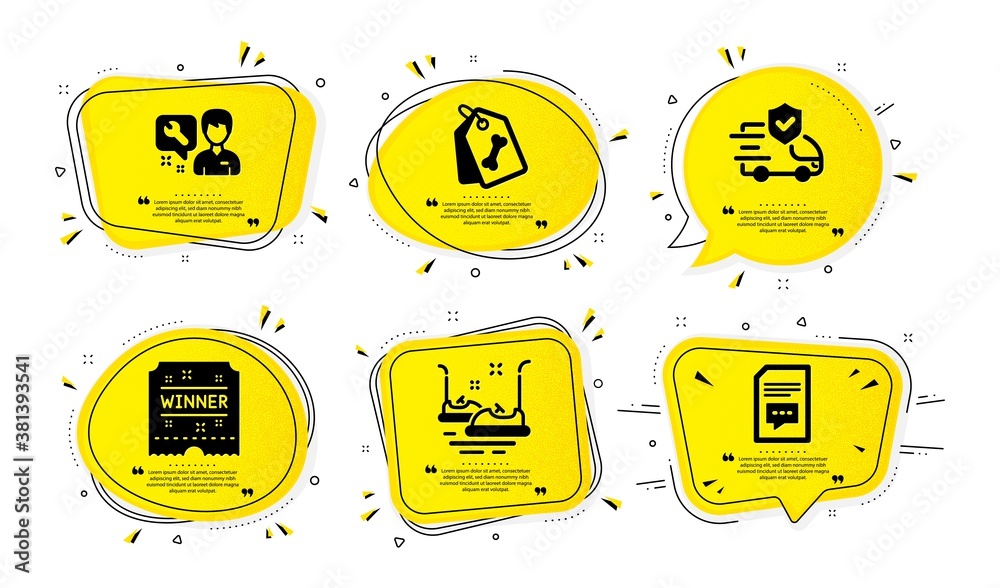 Winner ticket, Transport insurance and Pet tags icons simple set ...