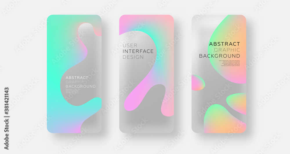 Mobile application screen page backgrounds set with plastic transparent ...