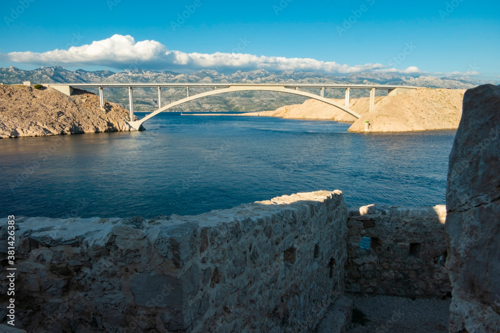 Bridge to the island of Pag, a Croatian island in the Adriatic Sea and ...