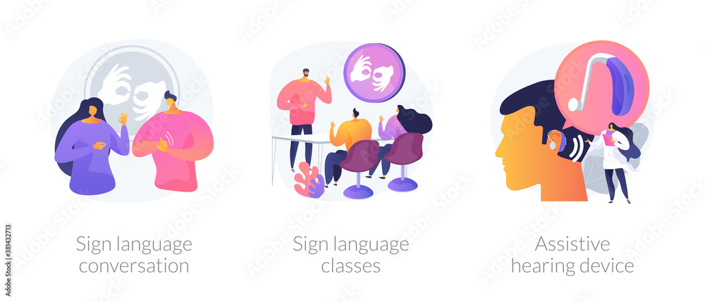 Disability communication abstract concept vector illustration set. Sign ...