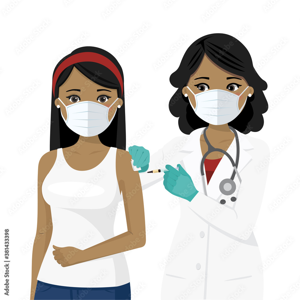 Doctor vaccinating patient using a syringe. Indian peope. Vector ...