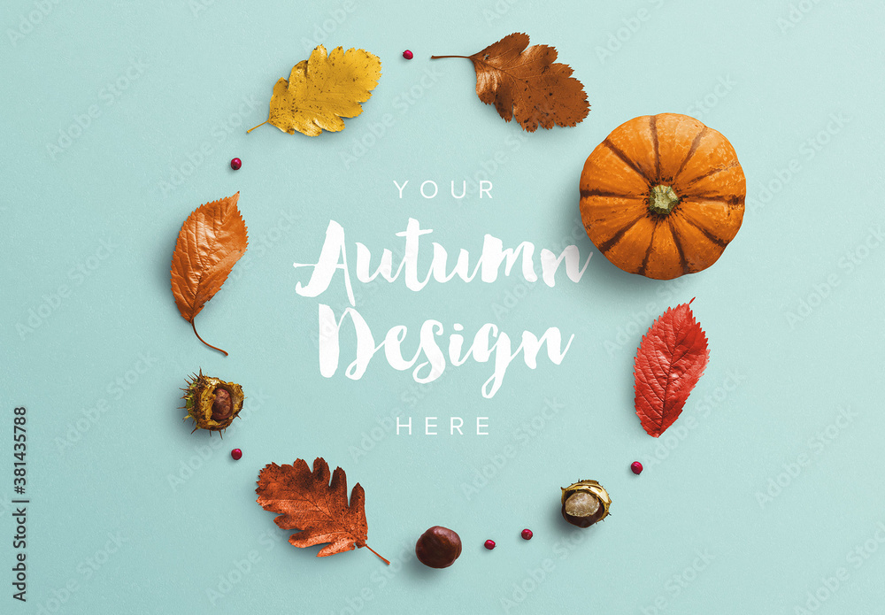 Autumn Frame Pumpkin and Leaves Mockup Stock Template | Adobe Stock