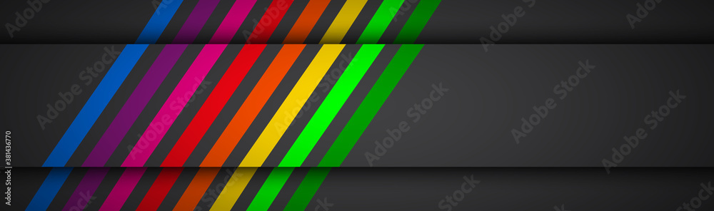 Modern rainbow colored lines on black header. Vector illustration for ...