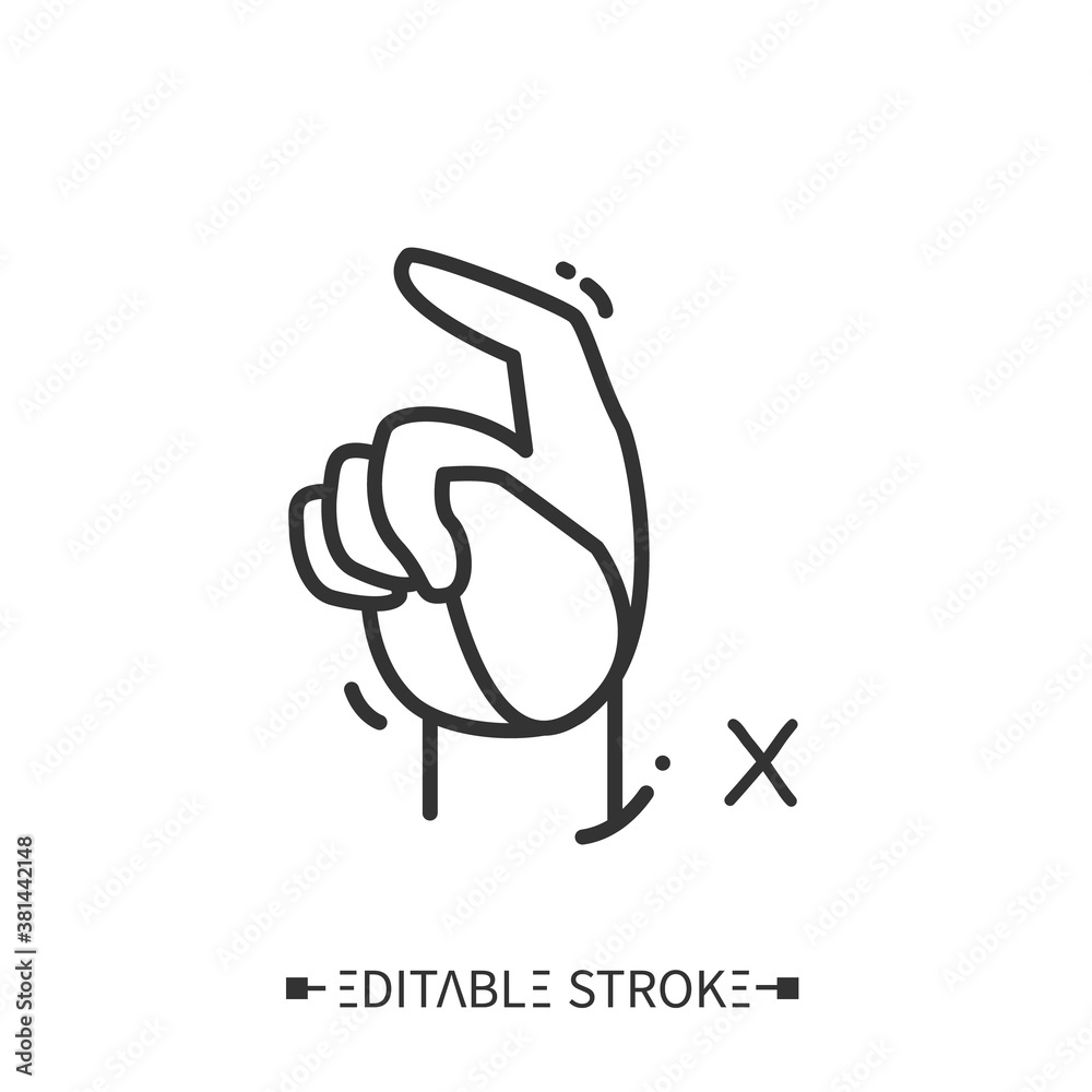 Hand gesture showing X letter line icon. Fingerspelling American ...