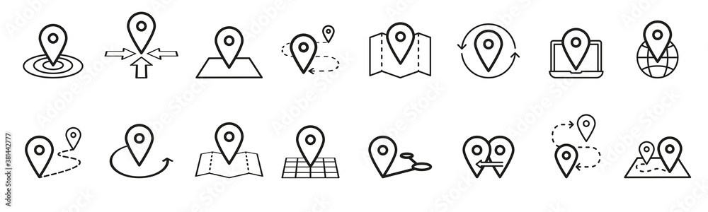 Map pins related icon set. Vector symbols on a white background. Simple ...