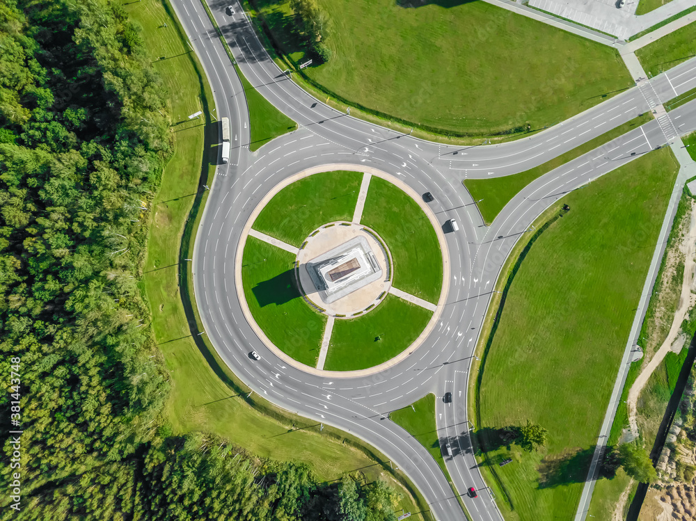 Aerial view of the ring road with a three-way fork on a Sunny summer ...