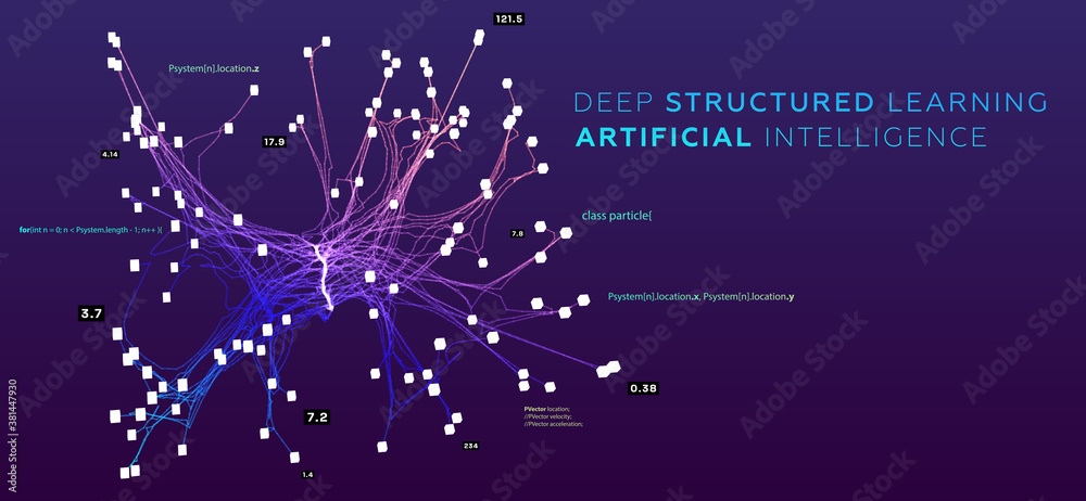 Vetor de Quantum computing, deep learning artificial intelligence, signal cryptography ...