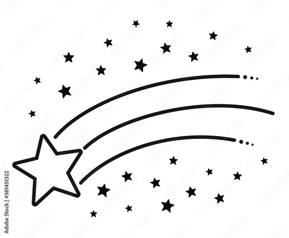 Clip art line art illustration of shooting star with small stars Stock ...