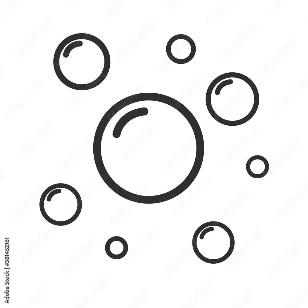 Soap bubbles icons. Soap foam, fizzy drink, oxygen bubble pictogram ...