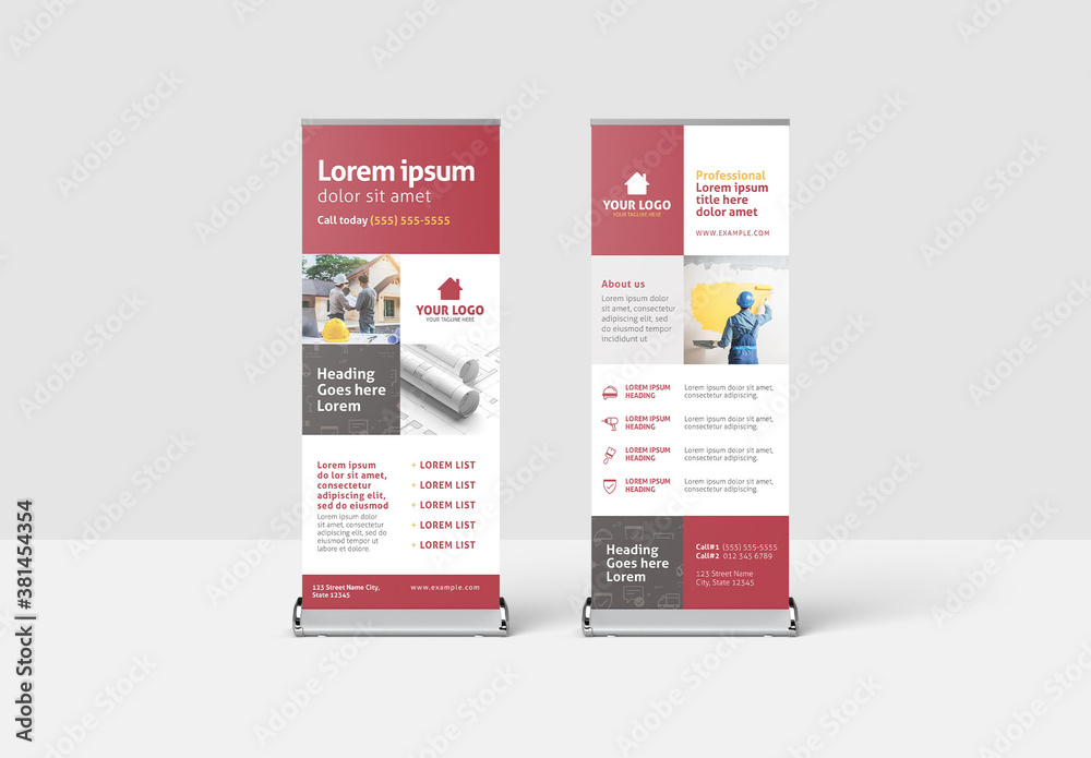 Red Roll Up Banner for Construction Professionals and Building Services ...