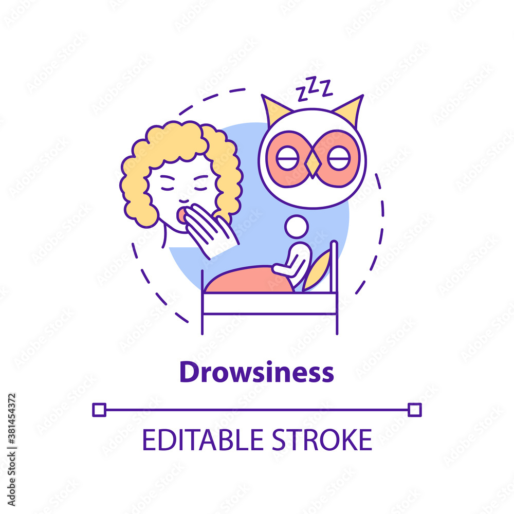 Drowsiness concept icon. Sleepiness from overwork. Lack of sleep ...