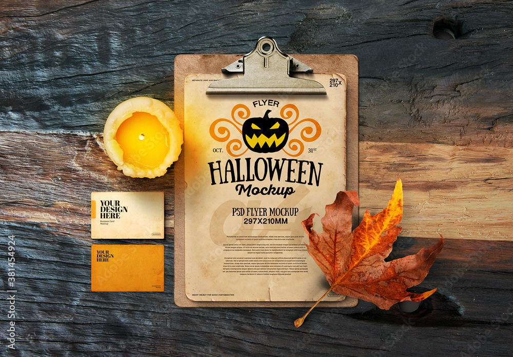 Halloween Autumn Retro Vintage Flyer Clipboard Stationery Mockup Stock ...