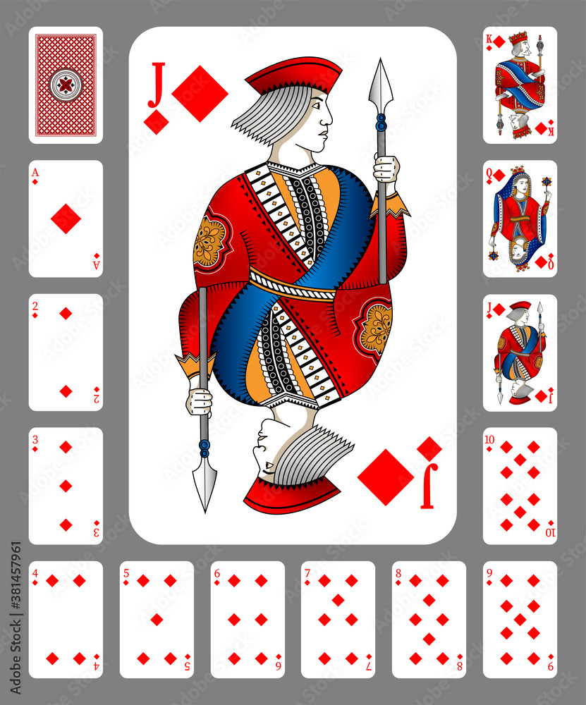 Playing cards of Diamonds suit on a grey background. Original design ...