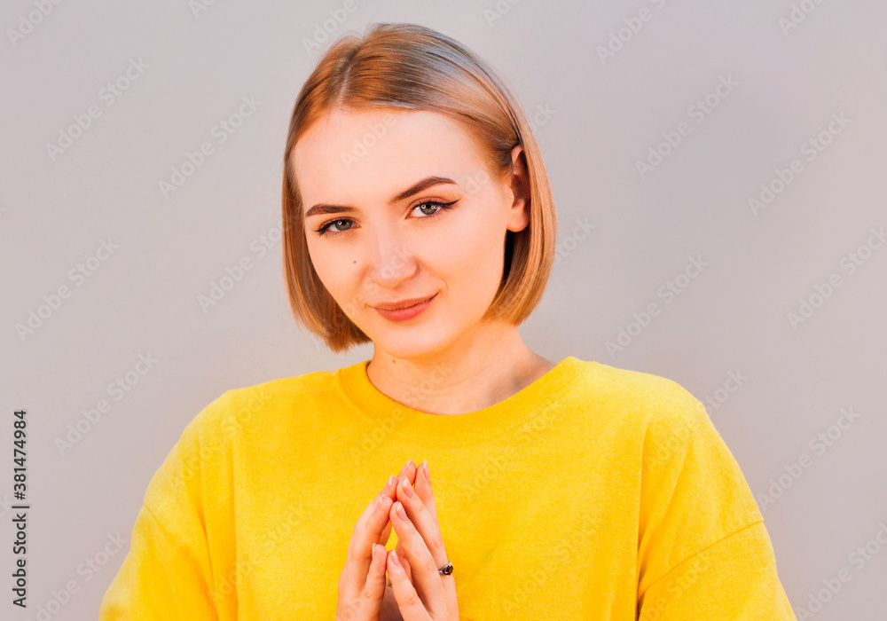 Closeup portrait of sneaky, sly, scheming young woman plotting ...