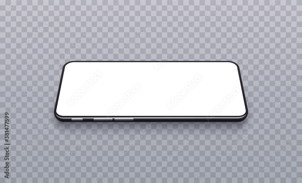 Horizontal phone mockup with blank screen isolated on transparent ...