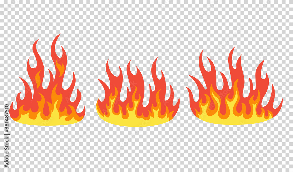 Set of red and orange fire flame. Flames of different shapes. Fireball ...